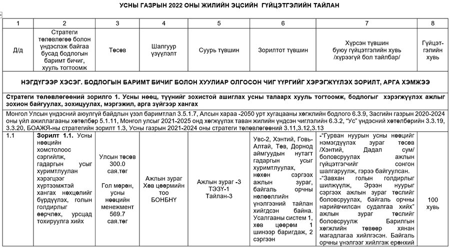 Гүйцэтгэлийн тайлан